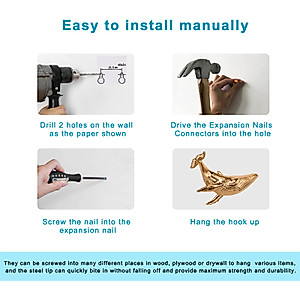 ALIWINER Gold Cute Whale Hooks Hanging Wall Mounted Hooks Set Decorative Hook Wall Hanger for Robe Set of 3