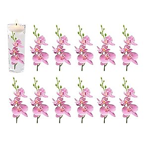 ARDUX (12 Pieces) Artificial Flowers for Floating Candles Mini Artificial Orchid Flower Vase Fillers for Wedding Dinning Table Party Home Bar Restaurant Decoration (Pink)