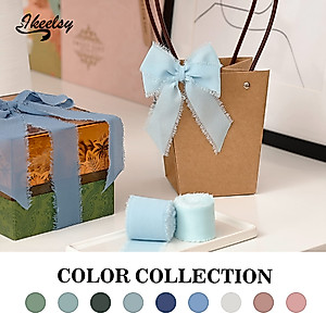 Chiffon Ribbon Fringe Gift Ribbon 3 Rolls 1.5" Wide x 7 Yd Dusty Bule Ribbons Set for Wedding Decor, Gift Wrapping, Bridal Bouquets, Handmade Crafts