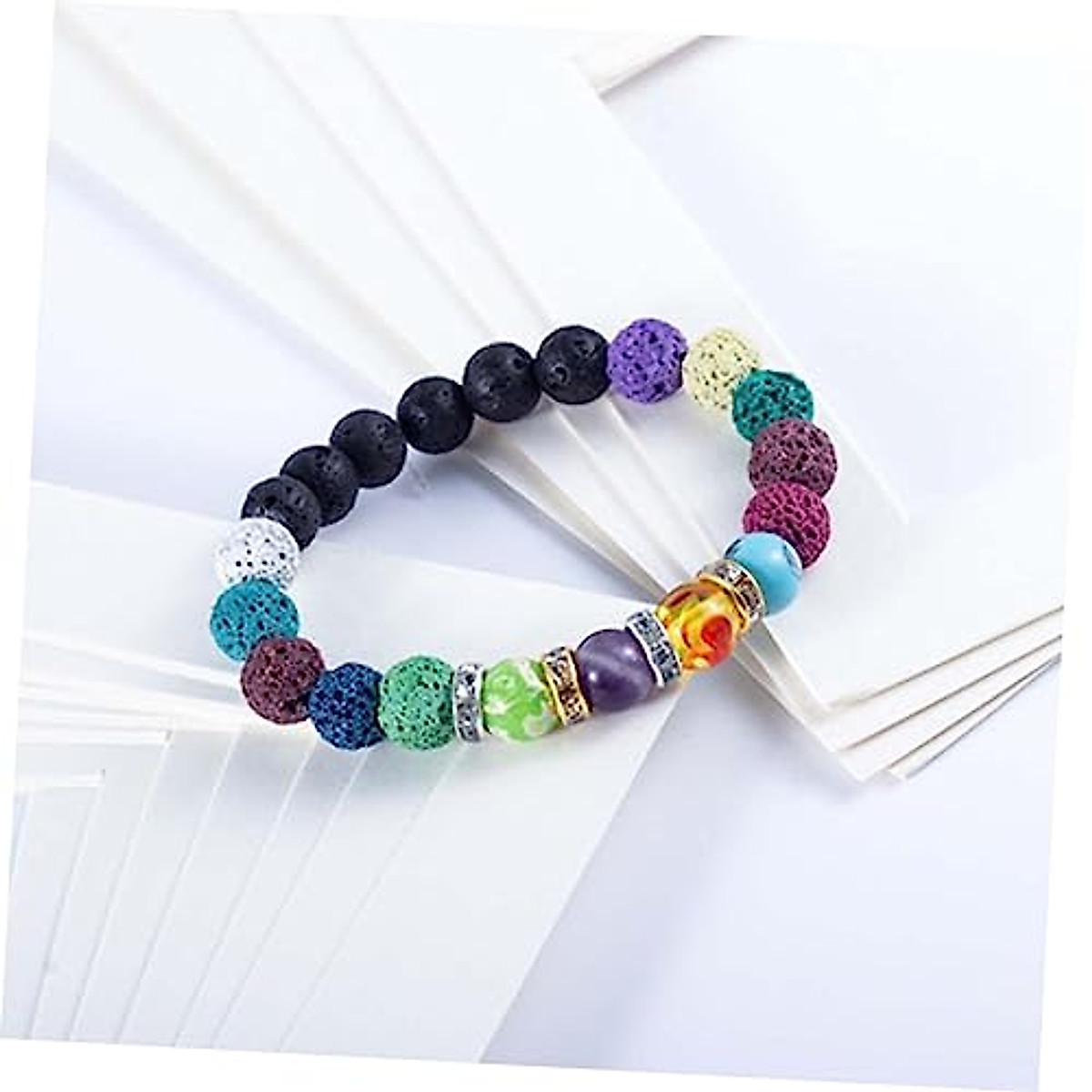 VILLCASE 1 Set 600pcs Crystals Beads Girls Crafts Colorful Necklace Lucky Charms Necklace Making Kit Beads for Bracelets Lava Stone Beads Kit String Beads Set DIY Jewelry Accessories Beaded