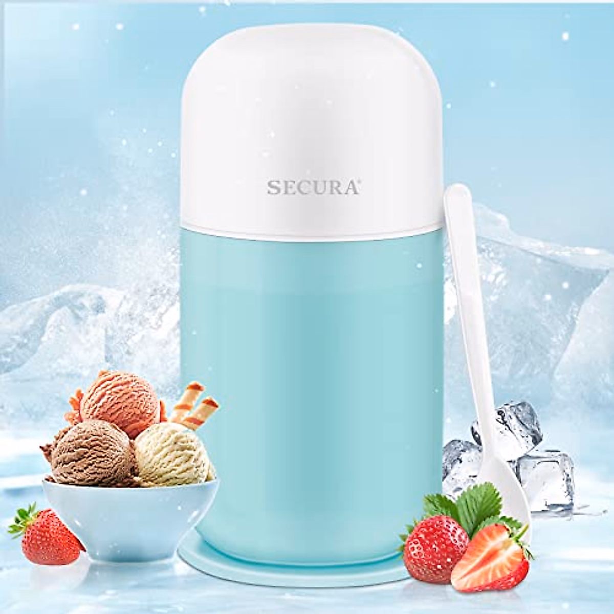 Secura Mini Ice Cream Maker for Gelato, Sorbet, Frozen Yogurt, 0.4QT Automatic Electronic Gelato Maker with Mixing Spoon & Recipe Book, Quick Homemade & Great Gift