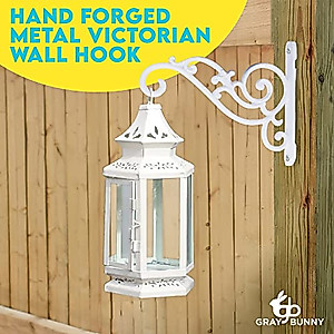 Gray Bunny Outdoor Plant Hanger Hook, 8” Large Victorian Heavy Duty Iron Wall Hooks for Bird Feeders, Lanterns, Wind Chimes, Patio Decor - White
