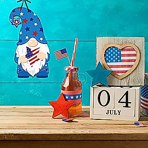 3 Pieces 4th of July Decorations Patriotic Wooden Signs Independence Day America Wooden Signs I Love USA Gnome Hanging Signs for Window Door Wall Decoration