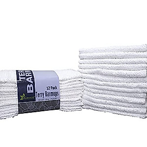 GREEN LIFESTYLE Terry Kitchen Bar Mops Kitchen Towel 12 Pack, Pure Cotton White Dish Cloths, Rags, Restaurant Cleaning Towels Ring Spun 100% Cotton, 16x19 inches