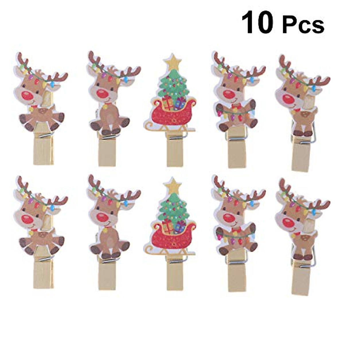 Healifty Christmas Decor Nativity Decor 10Pcs Christmas Wooden Clothespins Cartoon Elk Photo Clips DIY Craft Photo Paper Peg for Christmas Party Favors Thumb Tacks Decorative Wood Decor