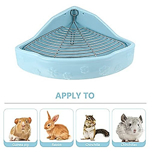 VILLCASE Large Rabbit Litter Box, Pet Ceramic Toilet Small Animal Litter Cage Potty Trainer Corner Box Bigger Pets Pan Fanshaped for Adult Guinea Pigs/Chinchilla/Ferret/Galesaur/Bunny (Blue)