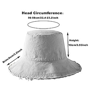 Womens Bucket-Hat Distressed Sun-Protection Washed-Cotton - Summer Wide Brim Beach Cap(7 1/8 Size) (White 01)