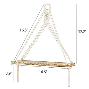 Mkono Artificial Ivy Macrame Hanging Shelves with Lights Set of 2 Boho Wall Decor Display Plants Photos Wood Floating Storage Shelf for Bedroom Bathroom Living Room Nursery Dorm Kitchen