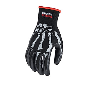 Grease Monkey Bone Series Foam Nitrile Mechanic Gloves with Grip, Work Gloves and All Purpose Gloves, Bones, Medium