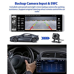 Single Din Car Stereo Compatible with Apple Carplay & Android Auto, Hikity 5.1 Inch Touchscreen Car Stereo Blueooth, Mirror Link, FM, Siri, SWC, USB/AUX/TF Input, Mic, Backup Camera