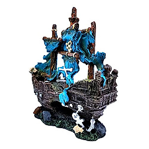 M2cbridge Antique Roman Column Ruins European Castle Aquarium Decorations Fish Tank Hideout Rocks (Blue Pirate Shipwreck)