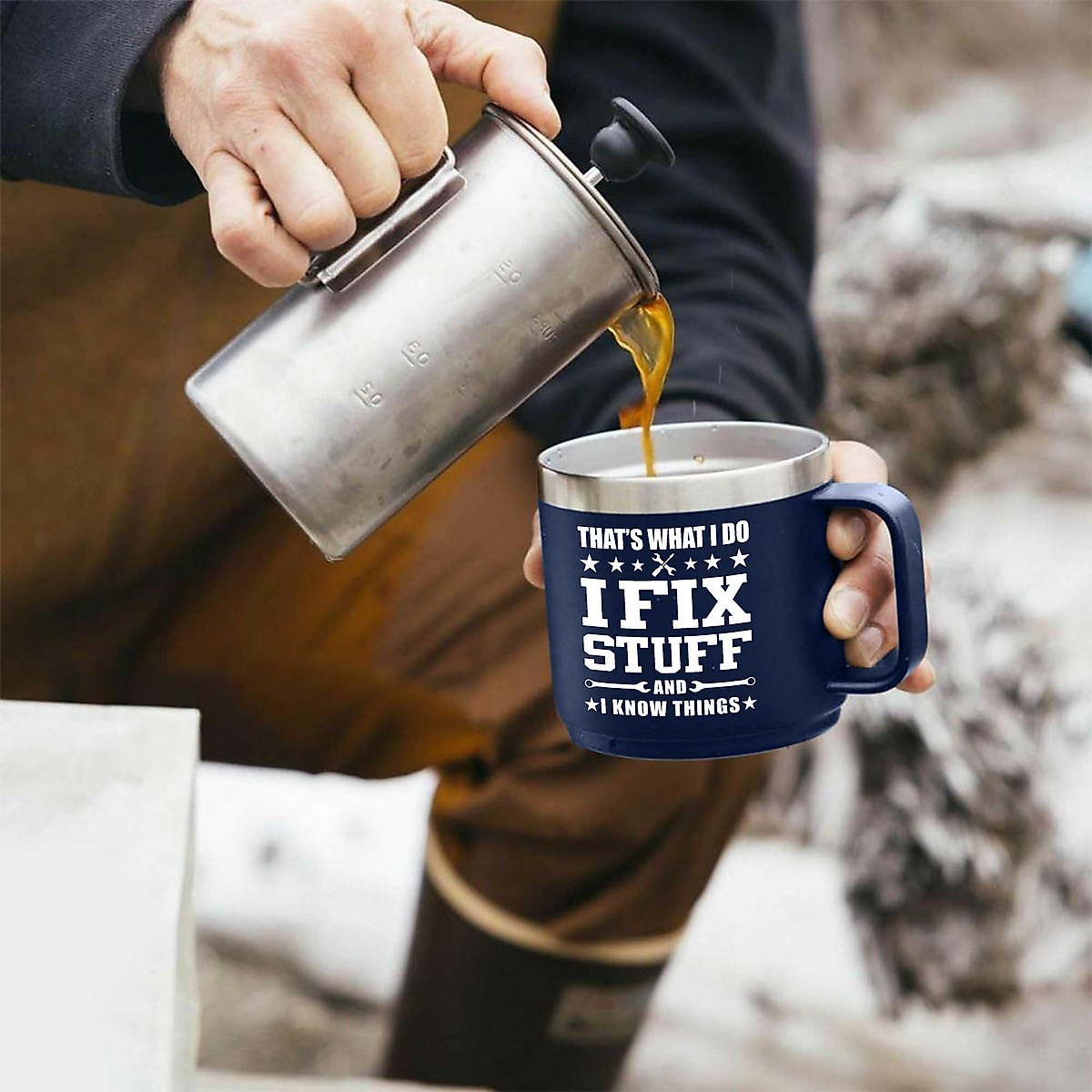 AMAZPRINTS Gifts for Men, Grandpa, Him from Daughter, Son - Dad Birthday Gift Ideas - Dad Gifts for Fathers Day - Men Mug 14oz, Navy Insulated Stainless Steel