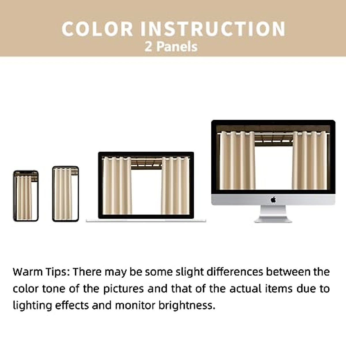 DIVA EN CAMINO DEC Waterproof Outdoor Curtain W105 x L95 - Grommet Top Sunlight Blocking Window Treatment Drapes Blackout Curtains for Home Bedroom Living Room Pergola Cabana Gazebo (Beige)