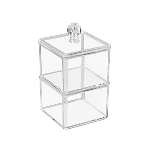 AMG Bath Collections 2-Tier Acrylic Storage Organizer Stackable Countertop Cotton Ball Holder, Jewelry and Cosmetic Storage Clear Compact Design Organizer Storage Pantry Organization