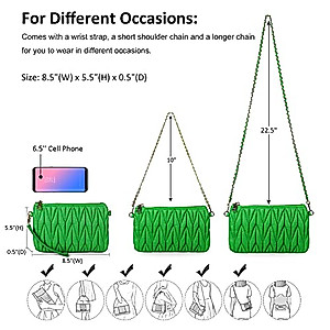 befen Green Clutch Purses for Women, Lambskin Leather Trendy Quilted Wristlets Mini Shoulder Handbags Quilted Bags for Women - Emerald Green