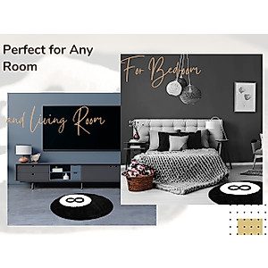 TURKUAZ LABEL 8 Ball Rug - 24 Inch White & Black Hypebeast Rug - Cool Rugs and Aesthetic Rugs for Bedroom & Living Room - Y2K Rug for Y2K Room Decor
