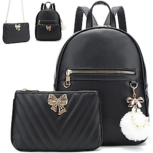 I IHAYNER Women Fashion Backpack Purse 2 PCS Mini Backpack for Women Designer Shoulder Bag Travel bag with Detachable Chain Handbags Black