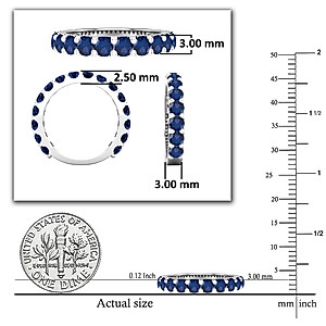 Dazzlingrock Collection 3mm Round Blue Sapphire Eternity Style Stackable Wedding Band for Women in 14K Solid White Gold, Size 8