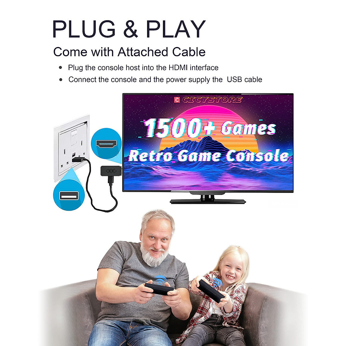 CICYSTORE Retro Game Console with 1500 Retro Video Games, HDMI HD Output NES Retro Game Console, Old Arcade Plug and Play Video Games Console is an Gift Choice for Children and Adults