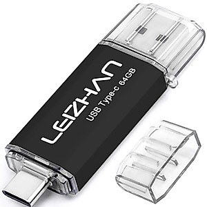 leizhan 64GB USB C Flash Drive USB 3.0 Type C Dual Jump Drive Memory Stick for USB C Smartphones, Samsung Galaxy S10,S9, Note9, S8, S8 Plus, LG G6, Google Pixel XL, Tablets,Black