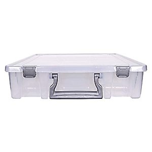 AB Designs 6965ABD Super Satchel with 9 Small Bins Inside, Stackable Home Storage Organization Container, Clear with Sliver Latches and Handle