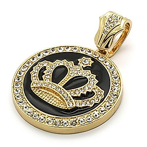 Mens Gold Plated Large Round Crown Pendant with 30" 12MM Cuban Chain Necklace/Bracelet