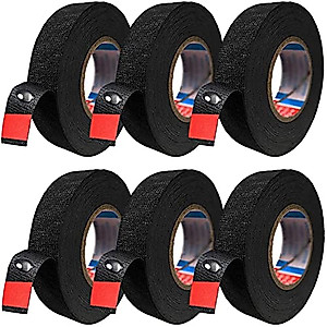 Seigun,6 Rolls Wire Loom Harness Tape, High Adhesive Force Wiring Harness,Black Adhesive Fabric Tape, Automobile Electrical Wire harnessing Noise Dampening Heat Proof （19mm X 15m