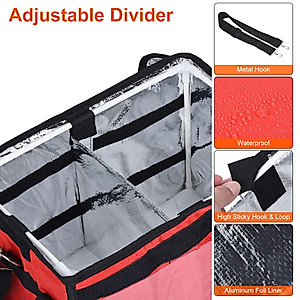 PATIKIL Insulated Bag for Pizza XL, 16.5"x11.4"x11.8" Insulated Bag with Divider, Catering Thermal Food Bag for HOT/COLD Food, Red(32L)