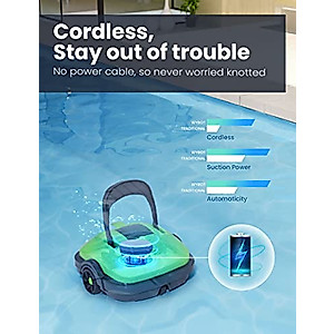 WYBOT Cordless Robotic Pool Cleaner, Automatic Pool Vacuum, Powerful Suction, Dual-Motor, Ideal for Above/In Ground Flat Pool Up to 525 Sq.Ft -Osprey200 (Green)