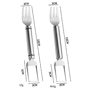 2-In-1 Watermelon Fork Slicer, Dual Head Stainless Steel Fruit Forks Slicer Knife, Summer Portable Fruit Cutting Knife Fork, Watermelon Cubes Carving Tool Kitchen Gadgets for Family Parties Camping