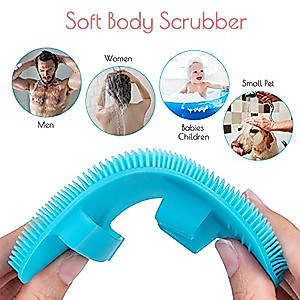 2 Pack Soft Silicone Shower Brush, Body & Face & Short Hair Wash, Bath Exfoliating Skin Massage Scrubber, Dry Skin Brushing Glove Loofah, Fit for Sensitive and All Kinds of Skin (Blue+Gray)