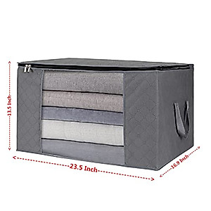 MANZOO Large Closet Organizers and Storage Bins Storage Bag Closet Organizer, Clothes Storage Containers with Reinforced Handle for Comforters, Blankets, Bedding,6PC Pack, 90L, Grey