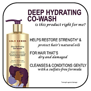 Pantene Gold Series from Sulfate Free Deep Hydrating with Argan Oil for Curly Coily Hair, Co-Wash, 15.2 Fl Oz (Packaging May Vary)