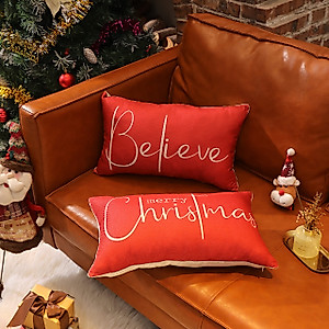 Christmas Throw Pillow Covers 12x20 Inch Set of 2 Merry Christmas Farmhouse Decorations Believe Holiday Decor Throw Cushion Case for Home Couch