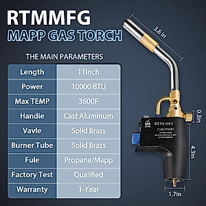 RTMMFG High-Intensity Propane Torch Head, Trigger Start Mapp Gas Torch