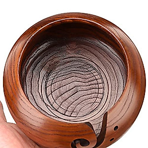 LEMCC Wooden Yarn Bowl with Lid Handmade Knitting Wool Storage Basket with Holes Crocheting Accessories Kit Organizer for Mothers Day and Christmas Gift, Medium