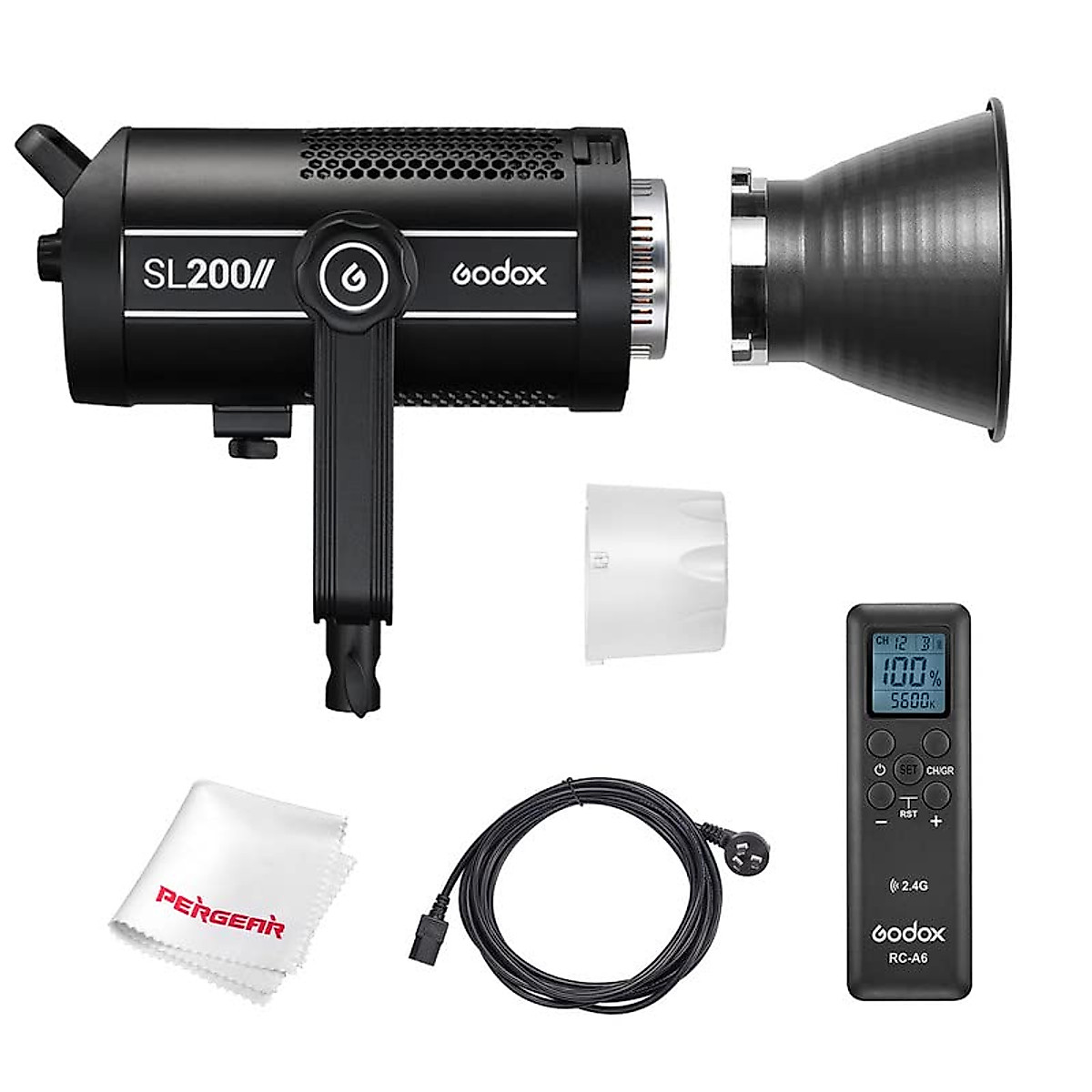 GODOX SL200WII, SL200W II 200W Bowens Mount Daylight Balanced Led Video Light, 74000lux@1m, CRI96+ TLCI97+,8 Pre-Programmed Lighting Effects, Ultra Silent Fan, W/Cleaning Cloth