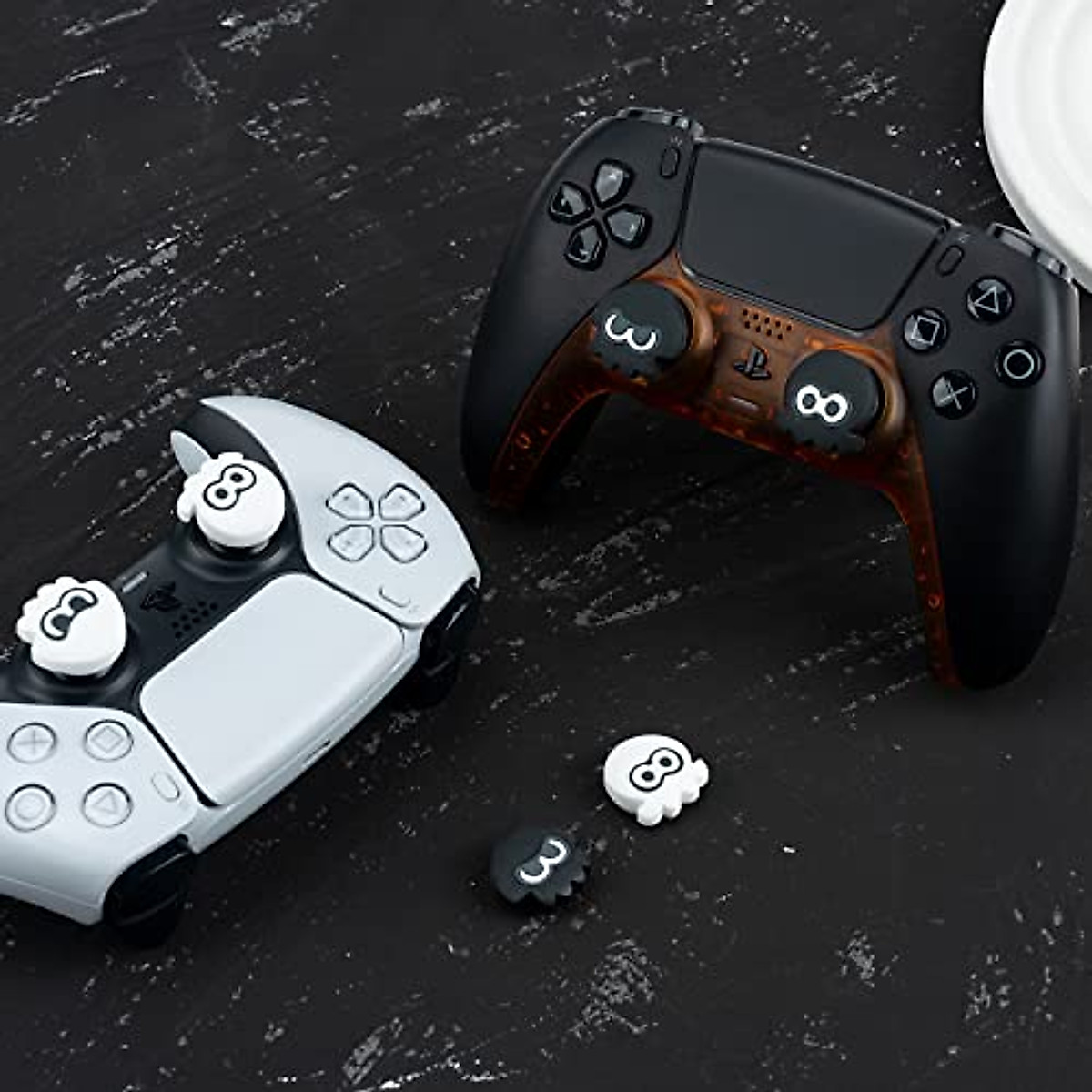 WISHAVEN Thumb Grip Caps Compatible with Playstation 5 Controller, Soft Silicone Thumbsticks Cover Set for Playstation PS5 PS4 and Switch Pro Controllers, 4Pcs - Squid & Octopus (Black&White)