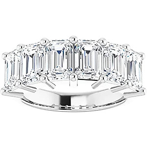 Moissanite World Touch of Paradise Bold Eternity Wedding Band, Emerald Cut 6.00CT, VVS1 Clarity, Colorless Moissanite, 925 Sterling Silver, Engagement Ring, Wedding Gift, Perfact for Gift (7.5)