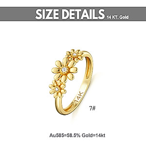 SISGEM 14K Real Gold Nature Diamond Daisy Ring for Women,Yellow Gold Dainty Flower Ring Anniversary Rings for Wife Mom Casual Rings Delicate Engagement Ring Wedding Band Ring for Her (Yellow, 5)