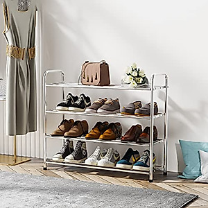 FANHAO 4-Tier Shoe Rack, 100% Stainless Steel Shoe Storage Organizer, Stackable 12-Pair Storage Shelf for Bedroom, Closet, Entryway, Dorm Room, 26.8" W x 10.24" D x25.6 H (Silver)