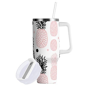 ODAWA Stainless Steel Vacuum Insulated Tumbler 40oz with Lid and Straw, Pineapples Dots White Travel Insulated Tumblers
