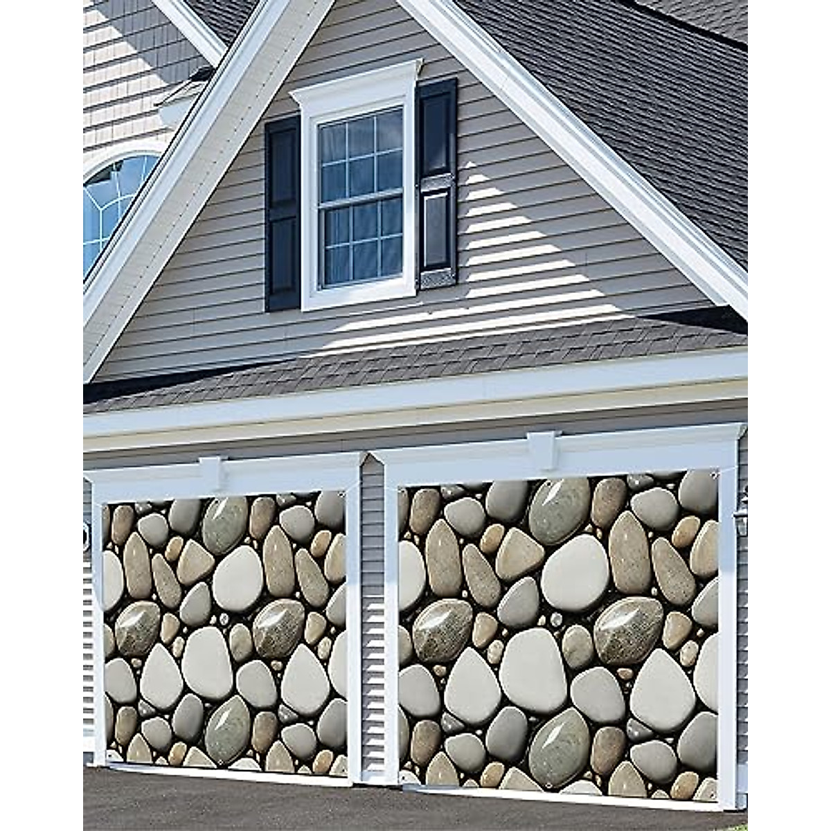 Black White Pebble Texture Garage Door Decorations, Abstract Modern Art Garage Door Banner Cover with Grommets, Garage Door Mural Backdrop Decoration for Indoor Outdoor Wall Door Photography 7x8ft