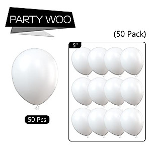 PartyWoo White Balloons, 50 pcs 5 Inch Matte White Balloons, White Balloons for Balloon Garland or Balloon Arch as Party Decorations, Wedding Decorations, Neutral Baby Shower Decorations, White-Y13