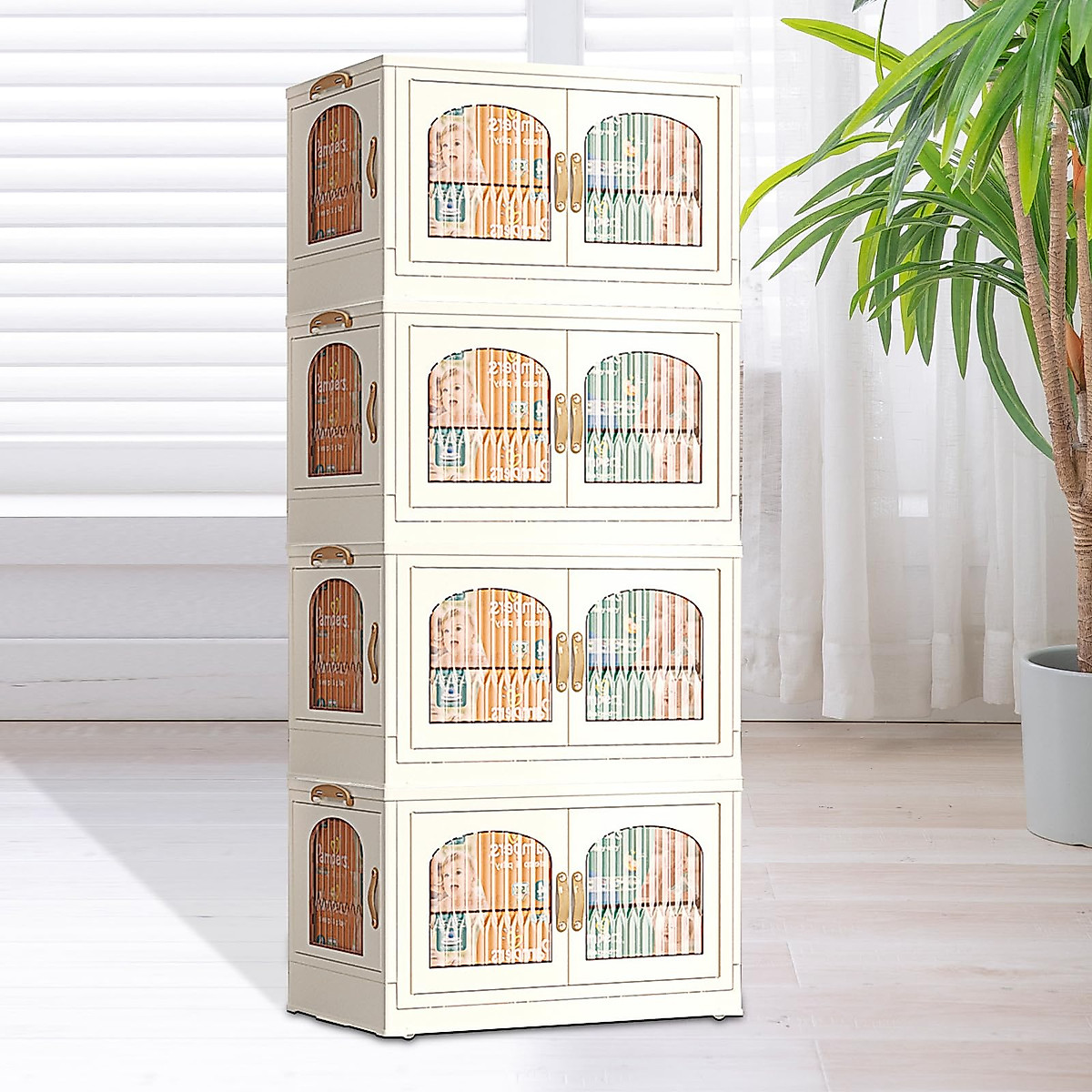 FXTNKYY Storage Bins with Lids,Collapsible Storage Bins for Closet Organizer, Plastic，Stackable，with Wheels for Home Room Storage (4 Pack)