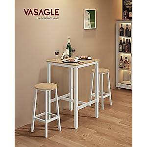 VASAGLE Bar Table, Small Kitchen Dining Table, High Top Pub Table, Height Cocktail Table for Living Room Party, Sturdy Metal Frame, 23.6 x 23.6 x 36.2 Inches for Narrow Spaces, Oak Beige and White