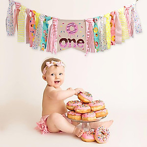 Vansolinne Donut 1st Birthday Party Decorations Kit, Sweet One High Chair Banner Donut Grow Up Photo Booth Props Party Supplies Cake Topper First Birthday Gifts and Souvenir for Baby Girl