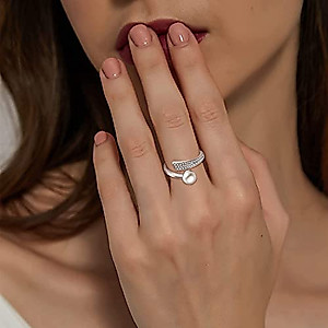 STARCHENIE Pearl Rings for Women Sterling Silver,7mm Pearl Cubic Zirconia Adjustable Rings for Women size7