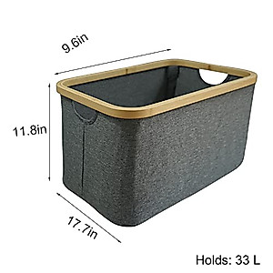 Foldable Storage Bins, Cube Storage Basket, Natural Bamboo Handle, Eco-friendly and Sturdy for Wardrobe, Bedroom, Living Room, Suitable for Storing Clothes, Blankets, Toys (17.7''*11.8''*9.6'')