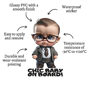 LOL Collection 3D Baby on Board Sticker for Cars - New Generation - "Chic Baby on Board" - Large 7 Inches Safety Sign